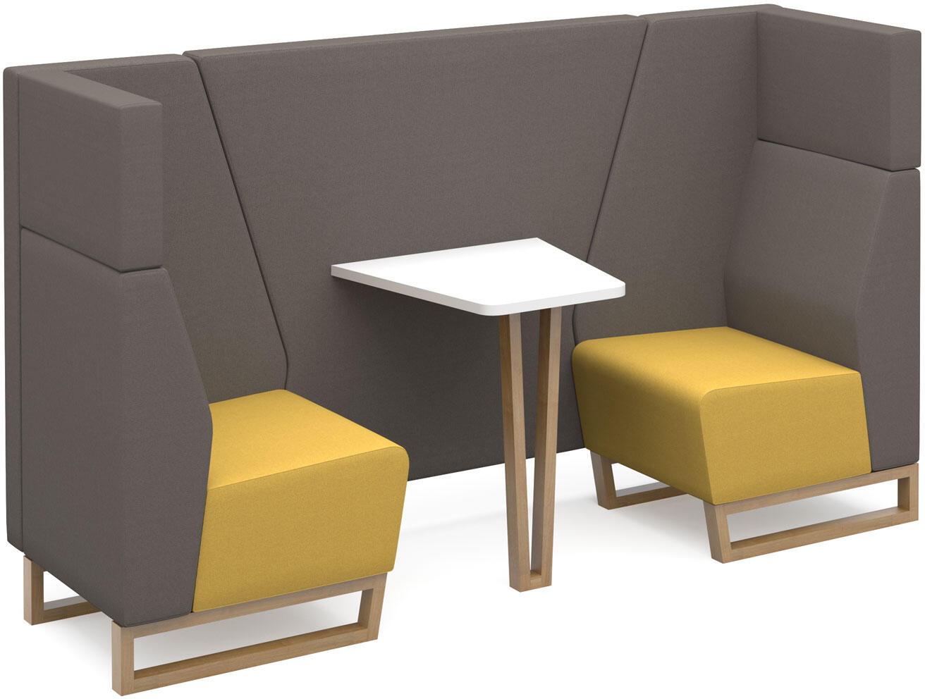 2 Person Meeting Booth with Table & Wooden Sled Frame - Office ...