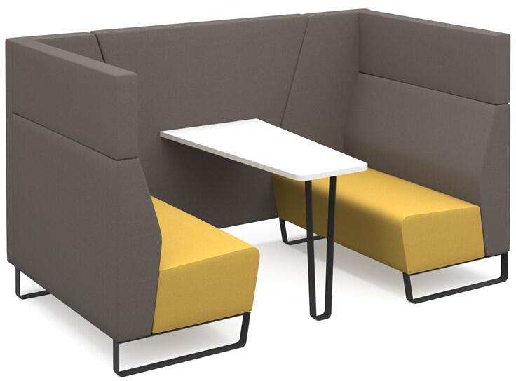 High Back 4 Person Meeting Booth with Table & Black Sled Frame - Office ...