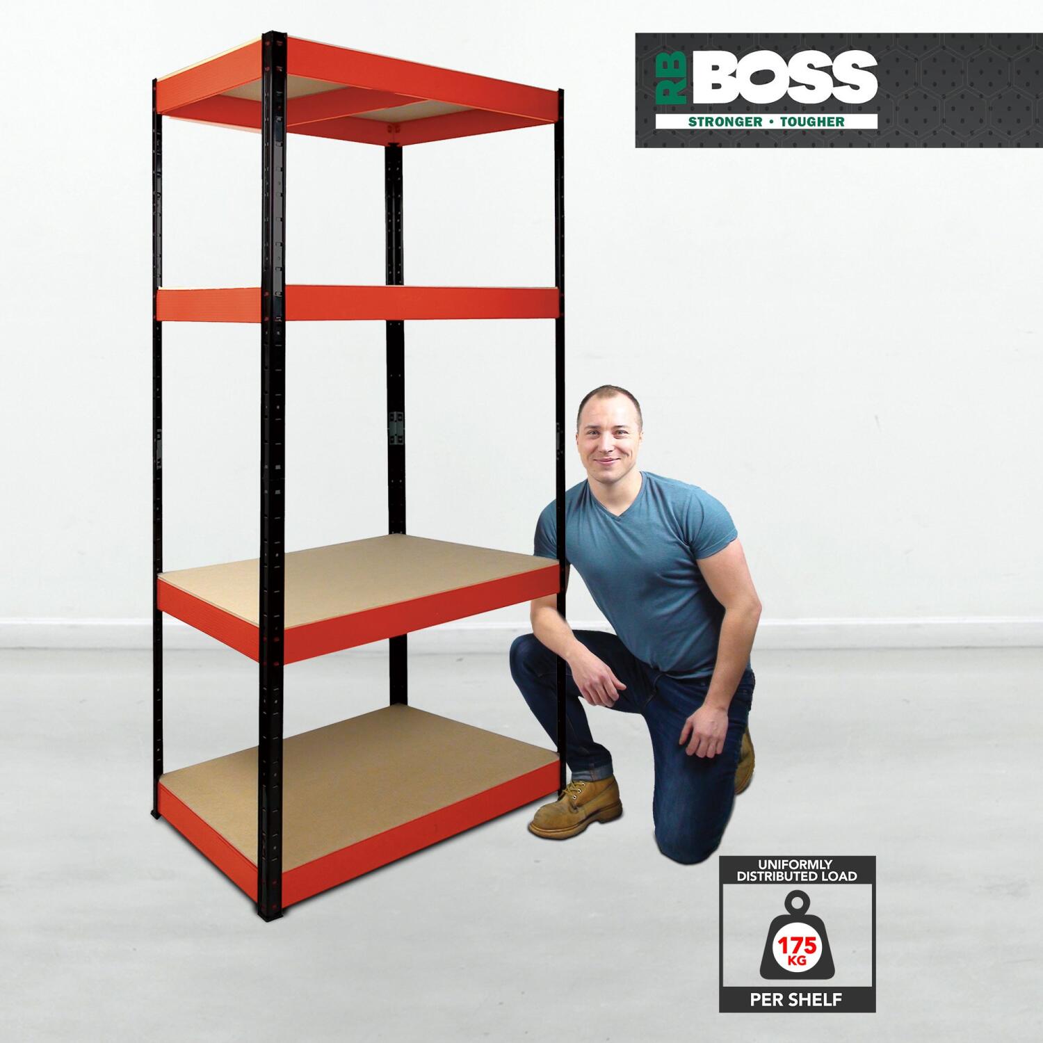 RB Boss 4 Tier Red/Black Freestanding Shelving Unit 1600x750x350mm ...