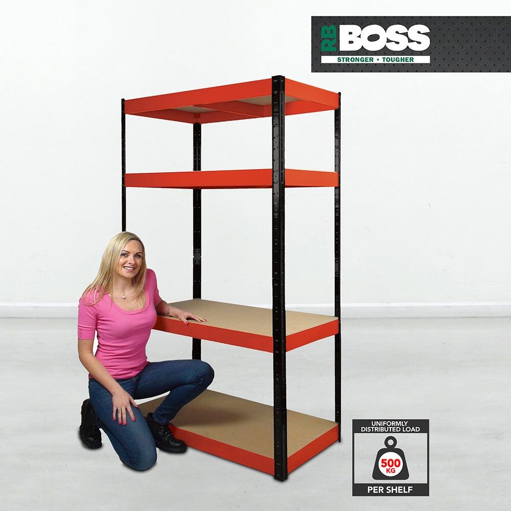 RB Boss 4 Tier Heavy Duty Freestanding Shelving Unit - Red/Black ...