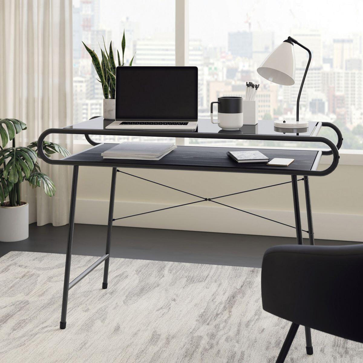 Black Glass Desk - Teknik Metro Home 1120mm x 500mm - Office Furniture ...