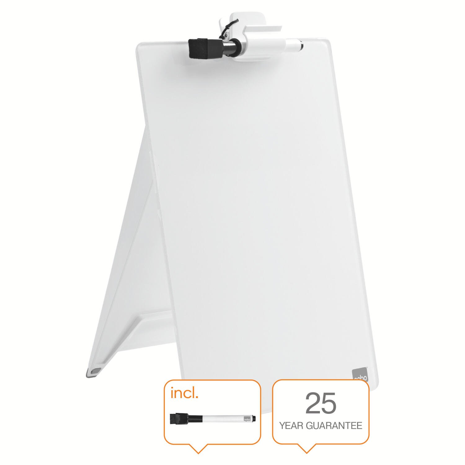 Nobo Glass Desktop Dry Wipe Clipboard Easel - Office Furniture Direct