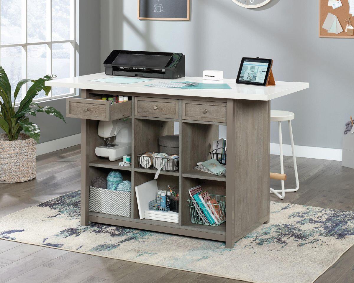 Teknik Craft Work Table Island in Mystic Oak with Storage - Office ...