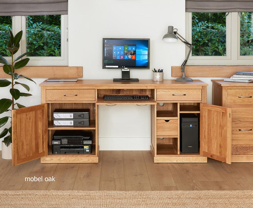 Mobel Oak Hideaway Office Twin Pedestal Computer Desk - Office ...