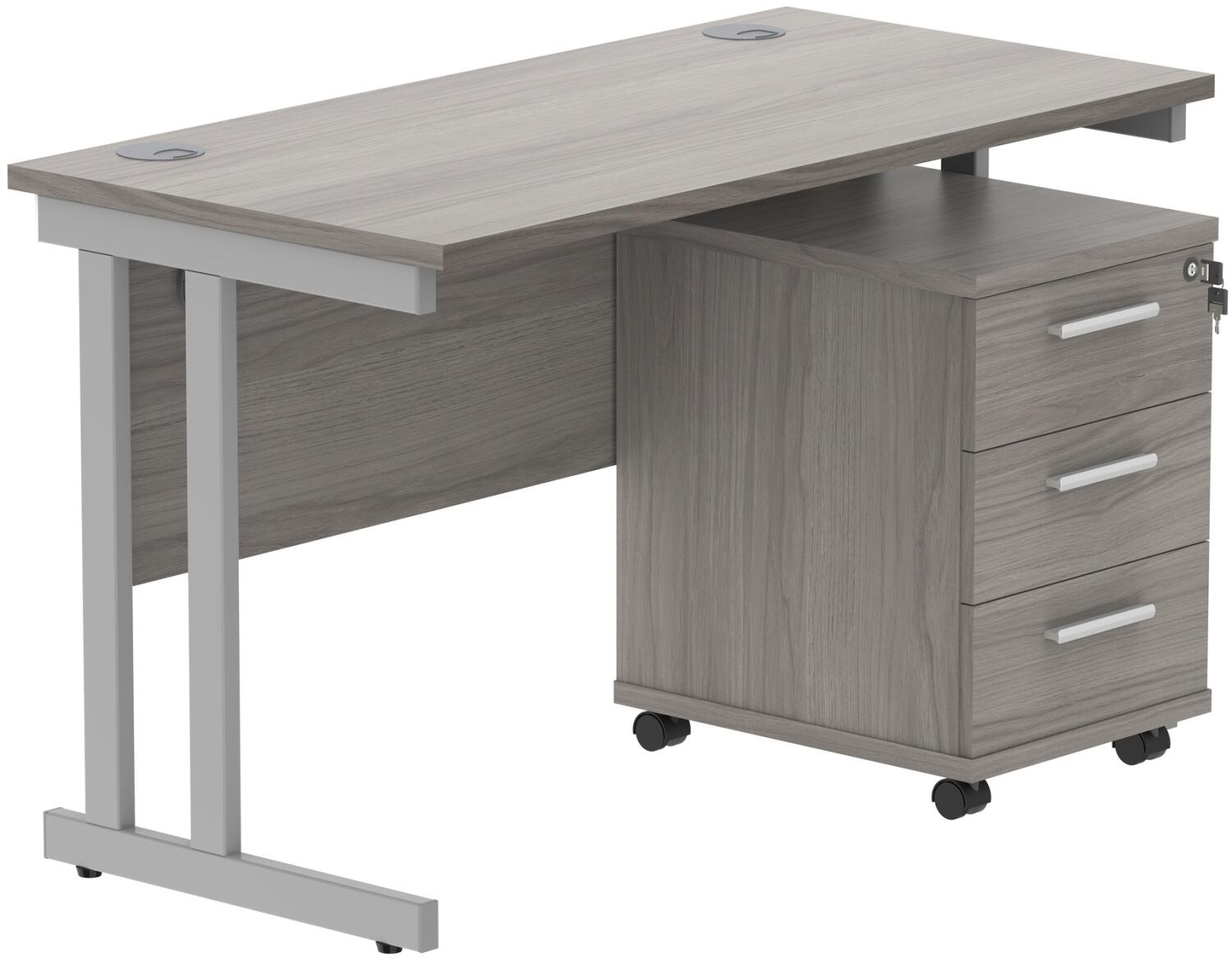 Gala Double Upright Rectangular Desk with 3 Drawer Mobile Under Desk ...