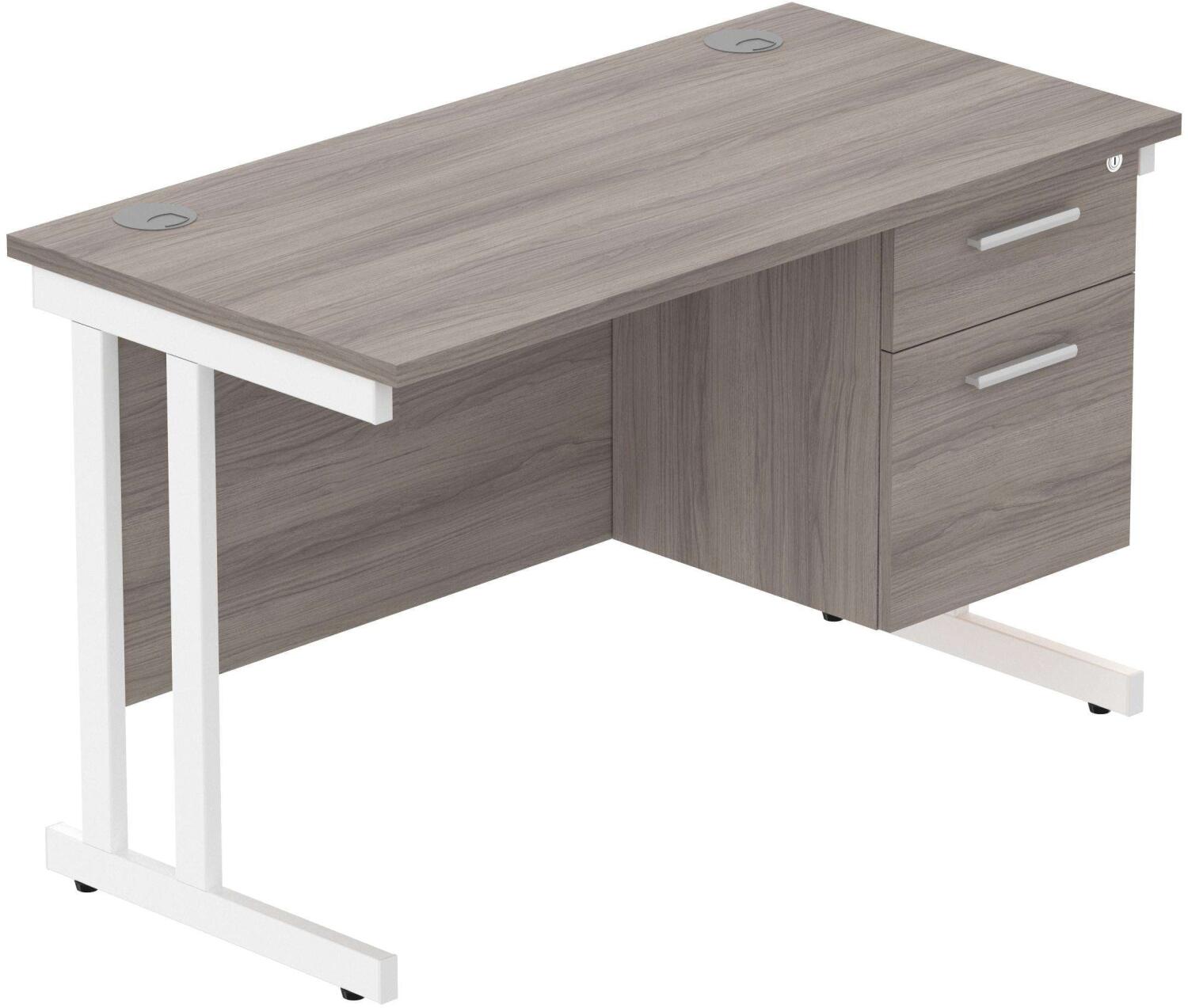 Gala Double Upright Rectangular Desk with 2 Drawer Fixed Desk Pedestal ...