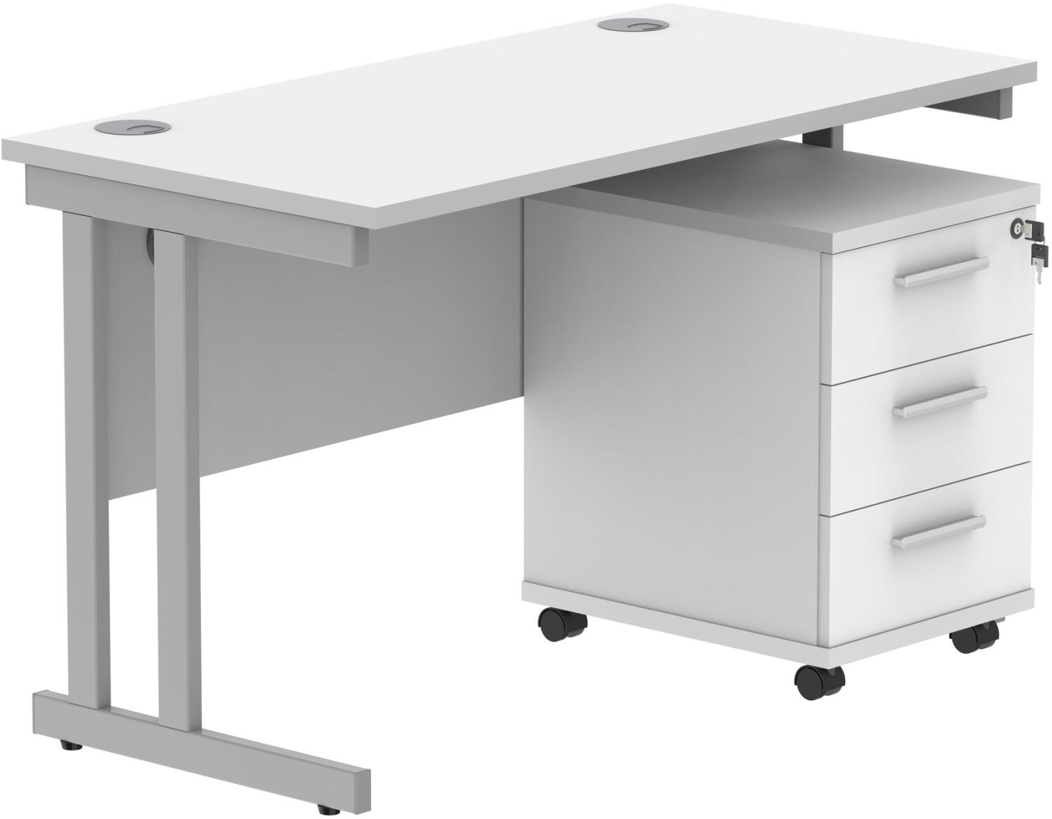 Gala Double Upright Rectangular Desk with 3 Drawer Mobile Under Desk ...