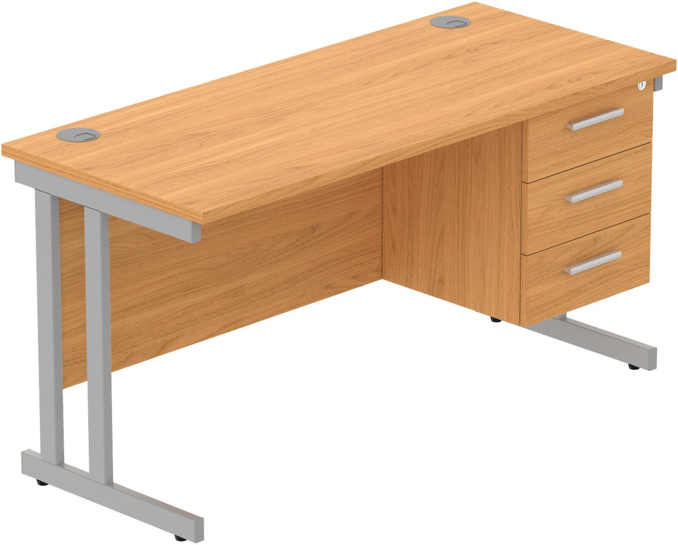 Gala Double Upright Rectangular Desk with 3 Drawer Fixed Desk Pedestal ...
