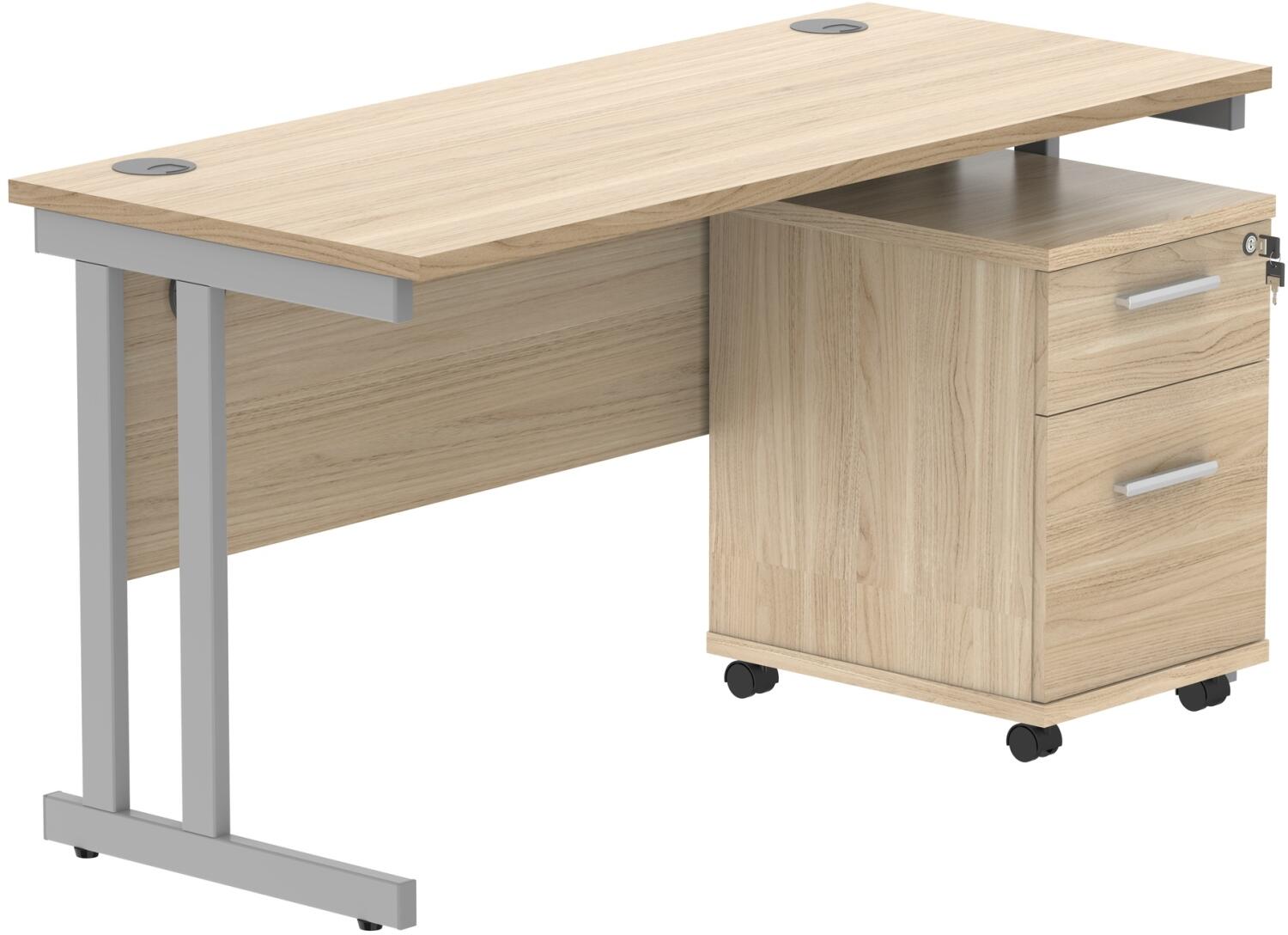 Gala Double Upright Rectangular Desk with 2 Drawer Mobile Under Desk ...