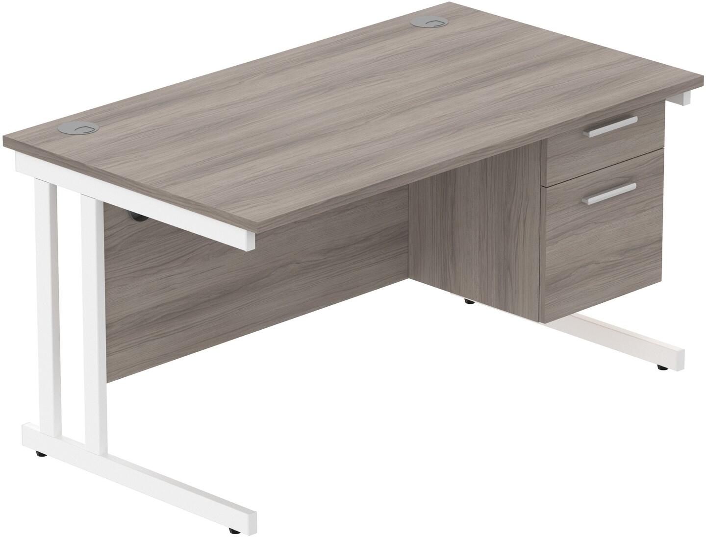 Gala Double Upright Rectangular Desk with 2 Drawer Fixed Desk Pedestal ...