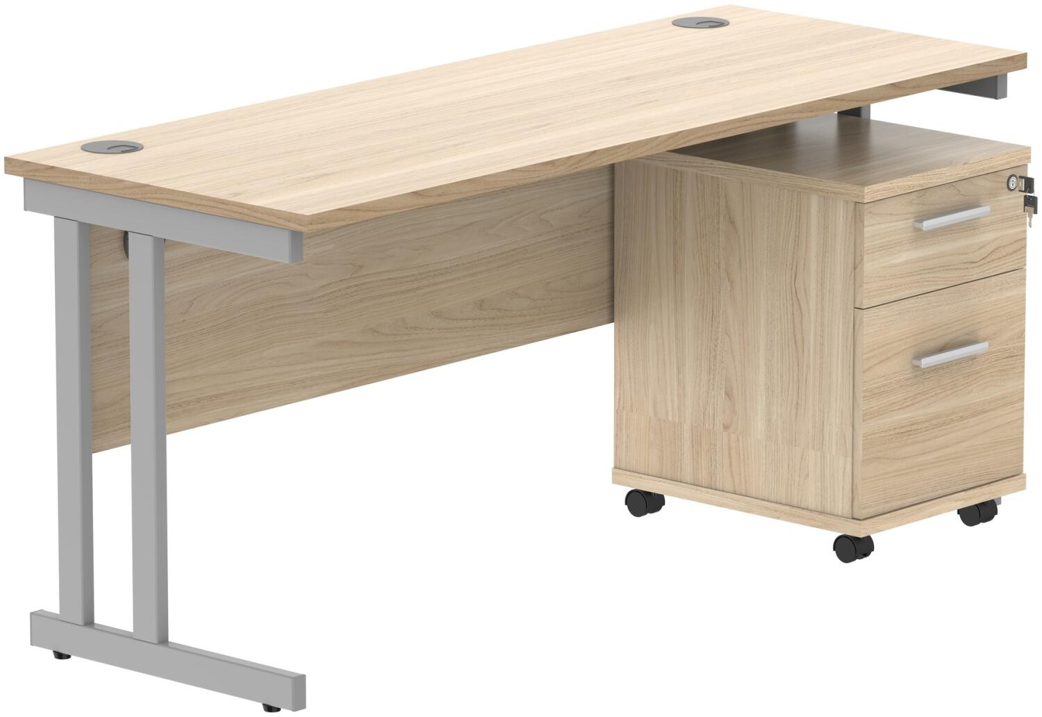 Gala Double Upright Rectangular Desk with 2 Drawer Mobile Under Desk ...