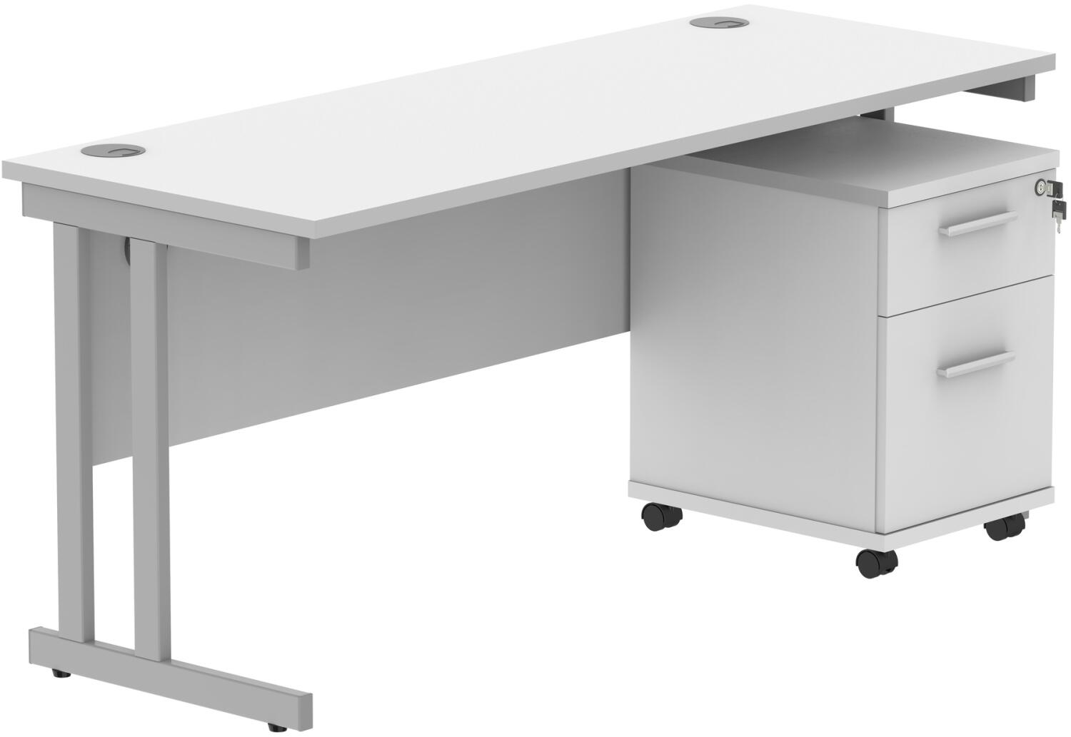 Gala Double Upright Rectangular Desk with 2 Drawer Mobile Under Desk ...