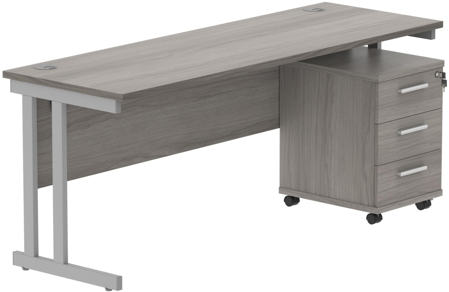 Gala Double Upright Rectangular Desk with 3 Drawer Mobile Under Desk ...