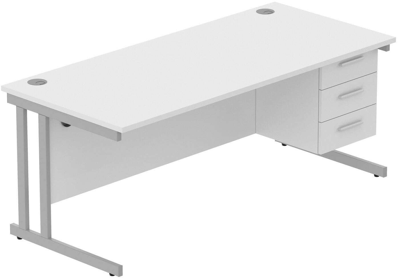 Gala Double Upright Rectangular Desk with 3 Drawer Fixed Desk Pedestal ...