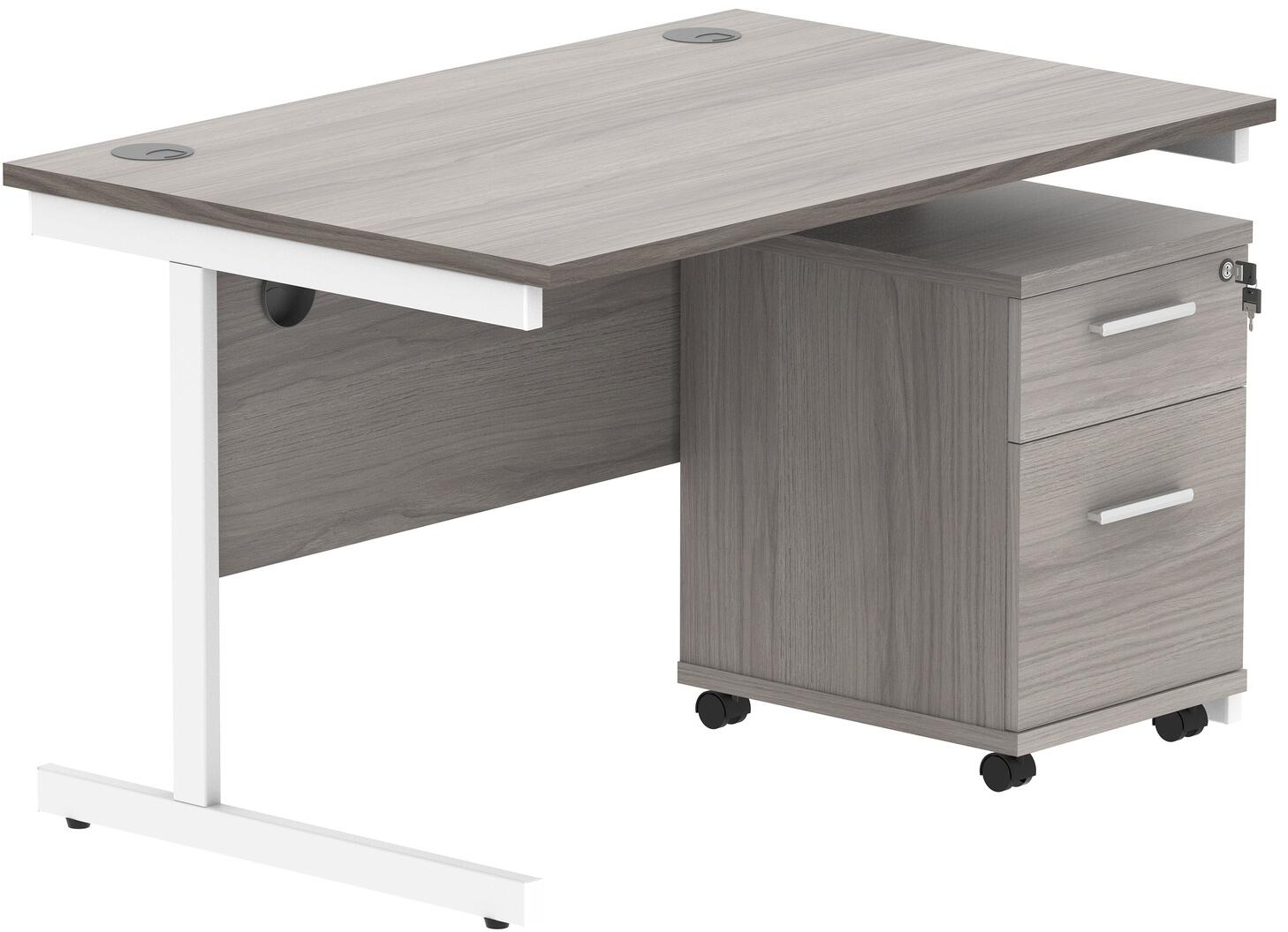 Gala Single Upright Rectangular Desk with 2 Drawer Mobile Under Desk ...