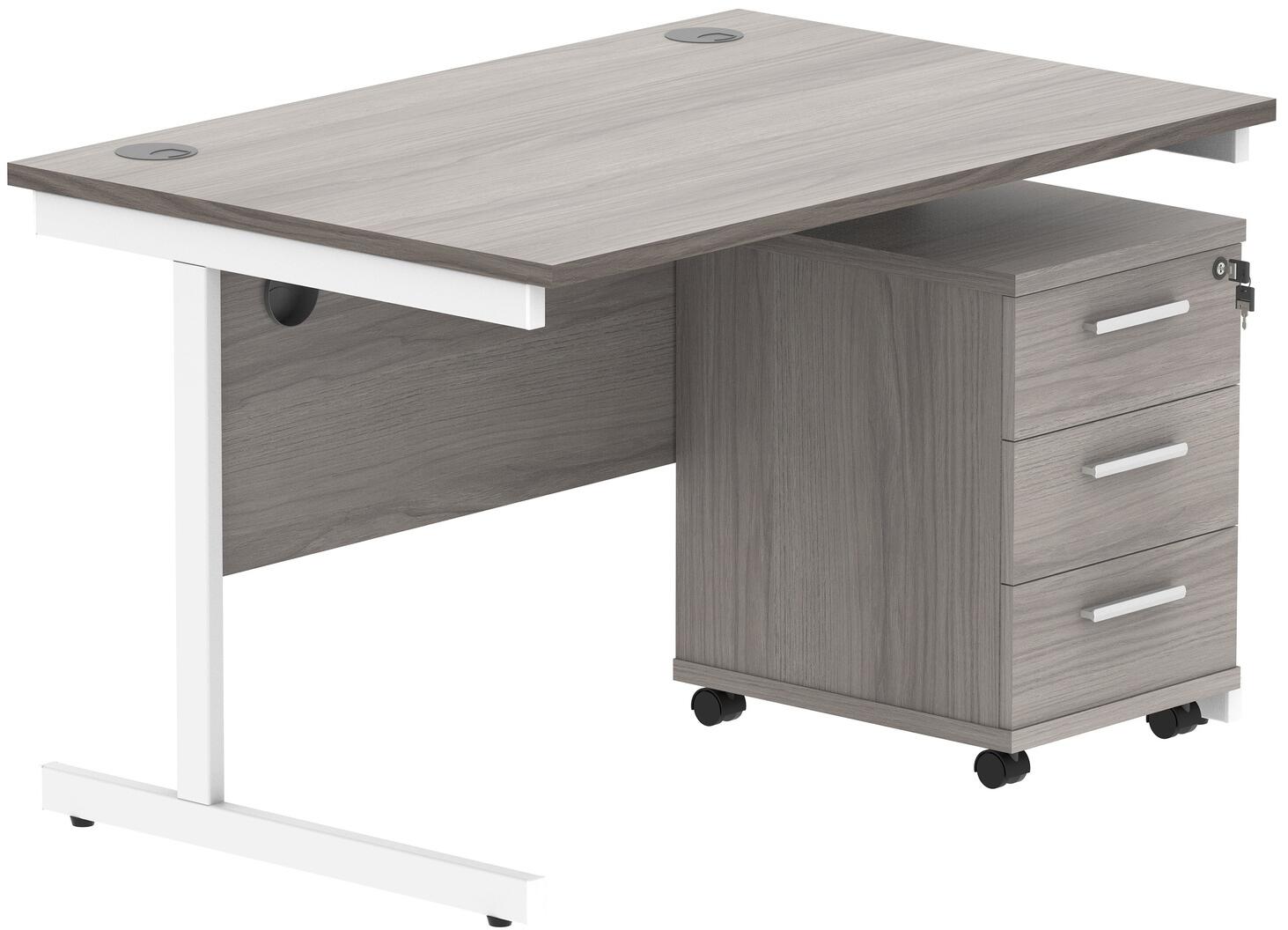 Gala Single Upright Rectangular Desk with 3 Drawer Mobile Under Desk ...