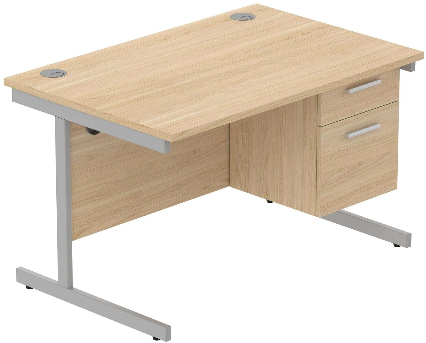 Gala Single Upright Rectangular Desk with 2 Drawer Fixed Desk Pedestal ...