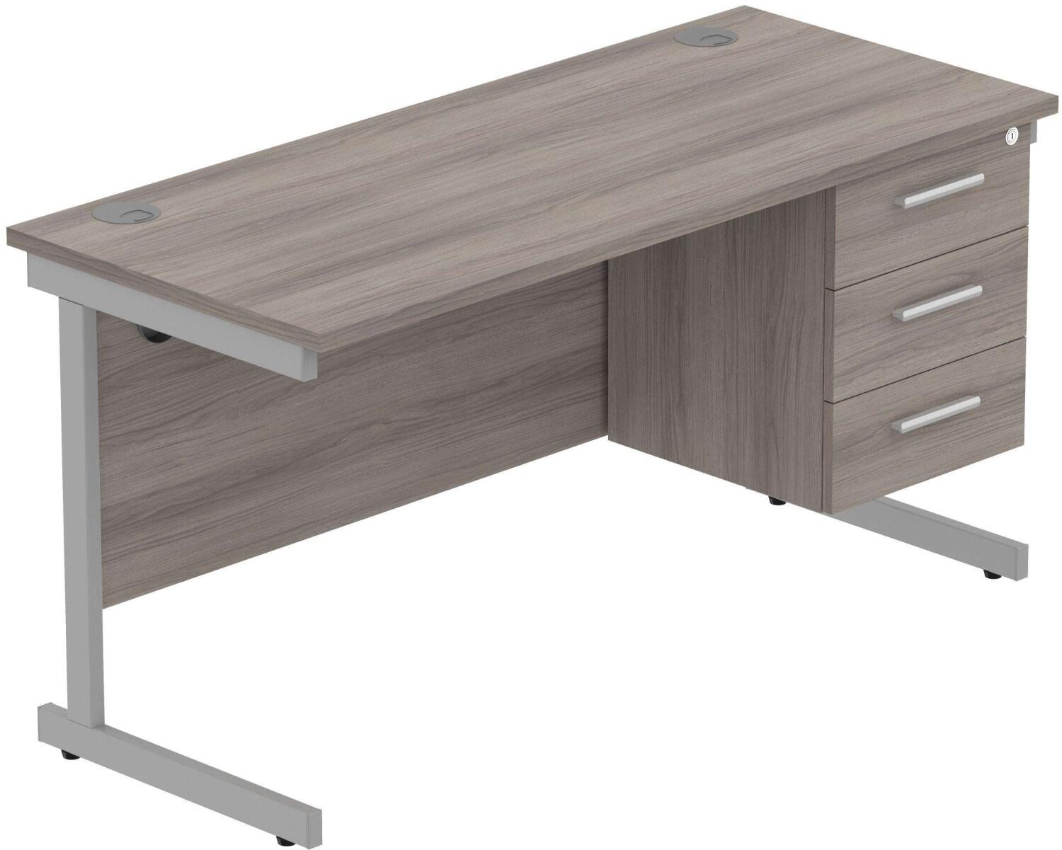 Gala Single Upright Rectangular Desk with 3 Drawer Fixed Desk Pedestal ...
