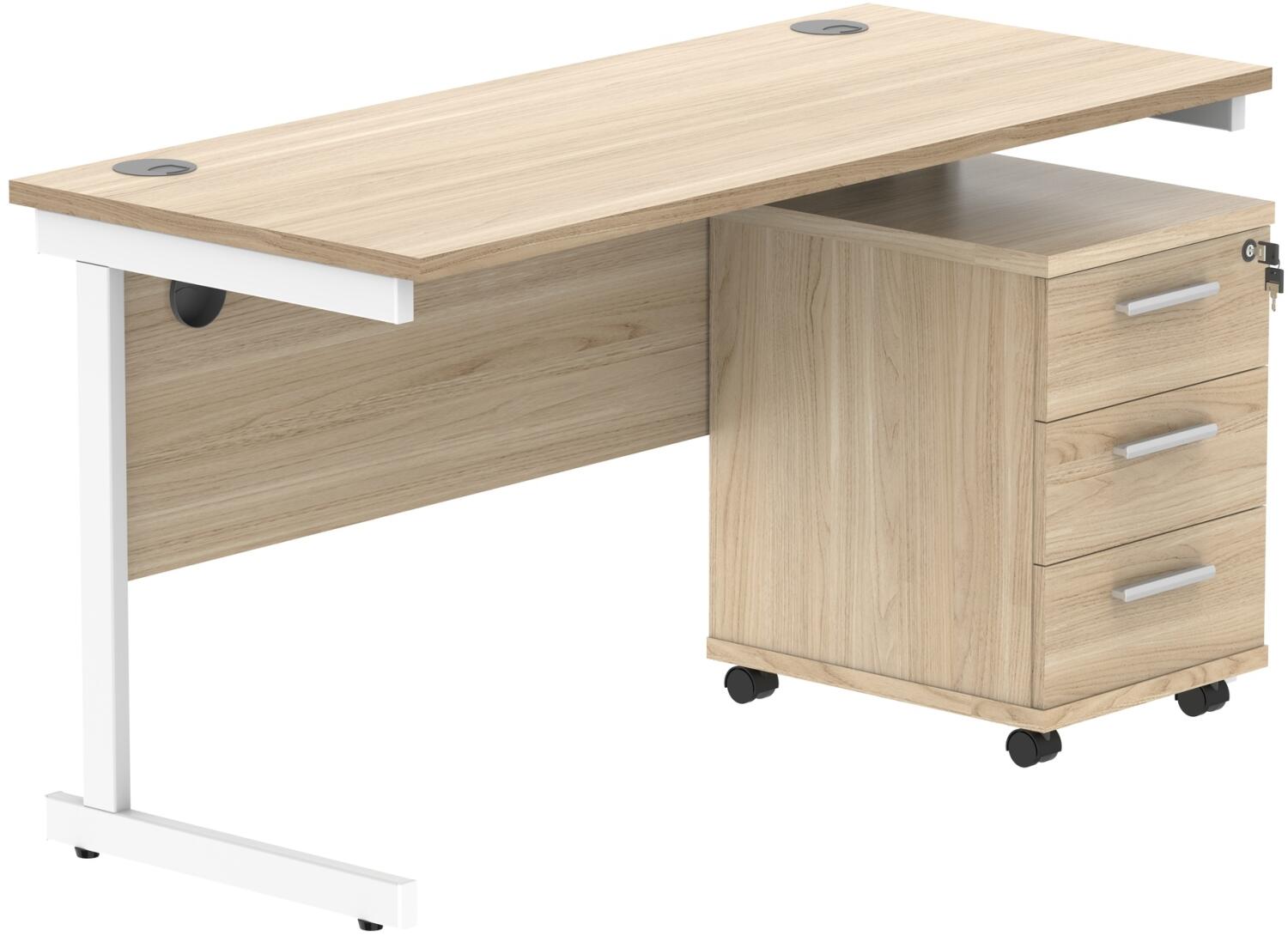 Gala Single Upright Rectangular Desk with 3 Drawer Mobile Under Desk ...