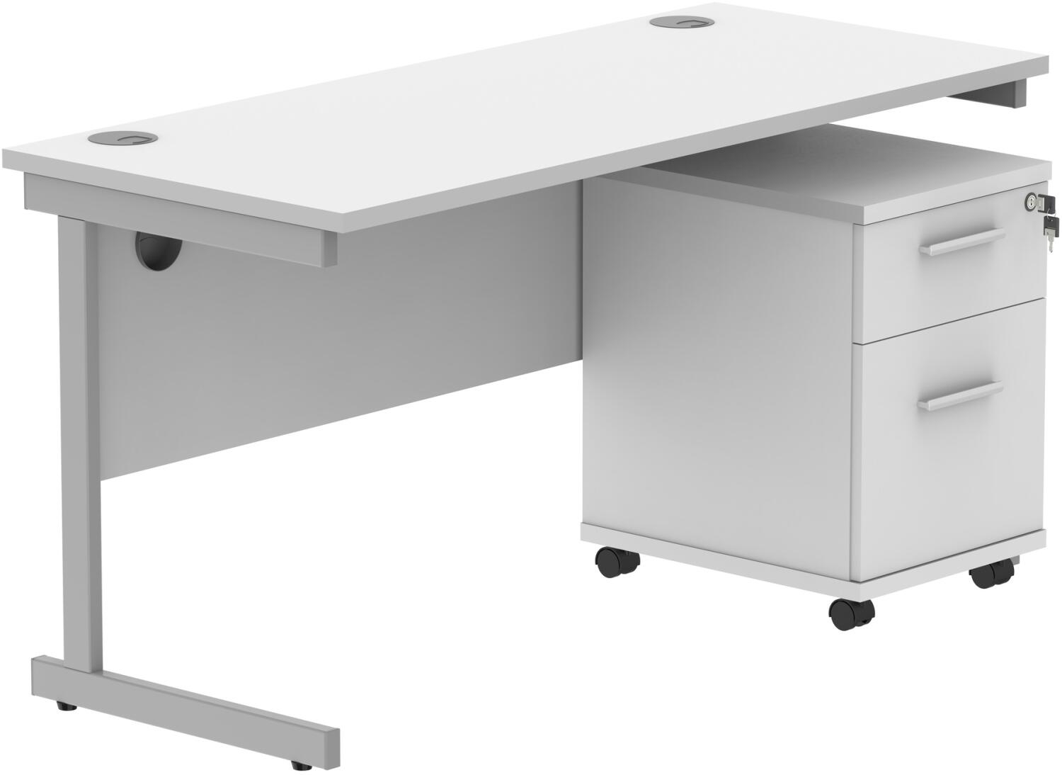 Gala Single Upright Rectangular Desk with 2 Drawer Mobile Under Desk ...