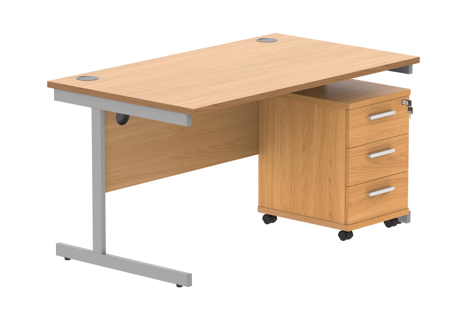Gala Single Upright Rectangular Desk with 3 Drawer Mobile Under Desk ...