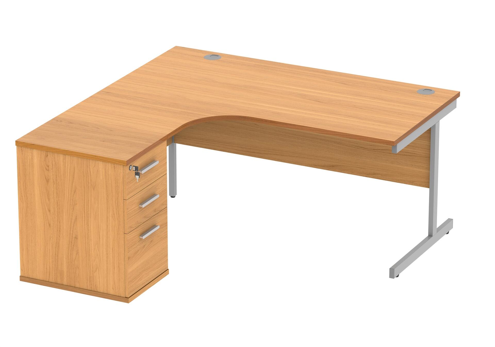 Gala Single Upright Corner Desk with 3 Drawer Pedestal - 1600mm x ...
