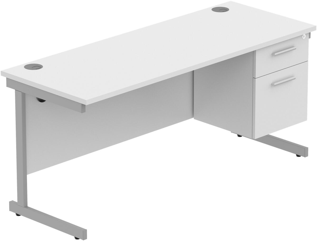 Gala Single Upright Rectangular Desk with 2 Drawer Fixed Desk Pedestal ...