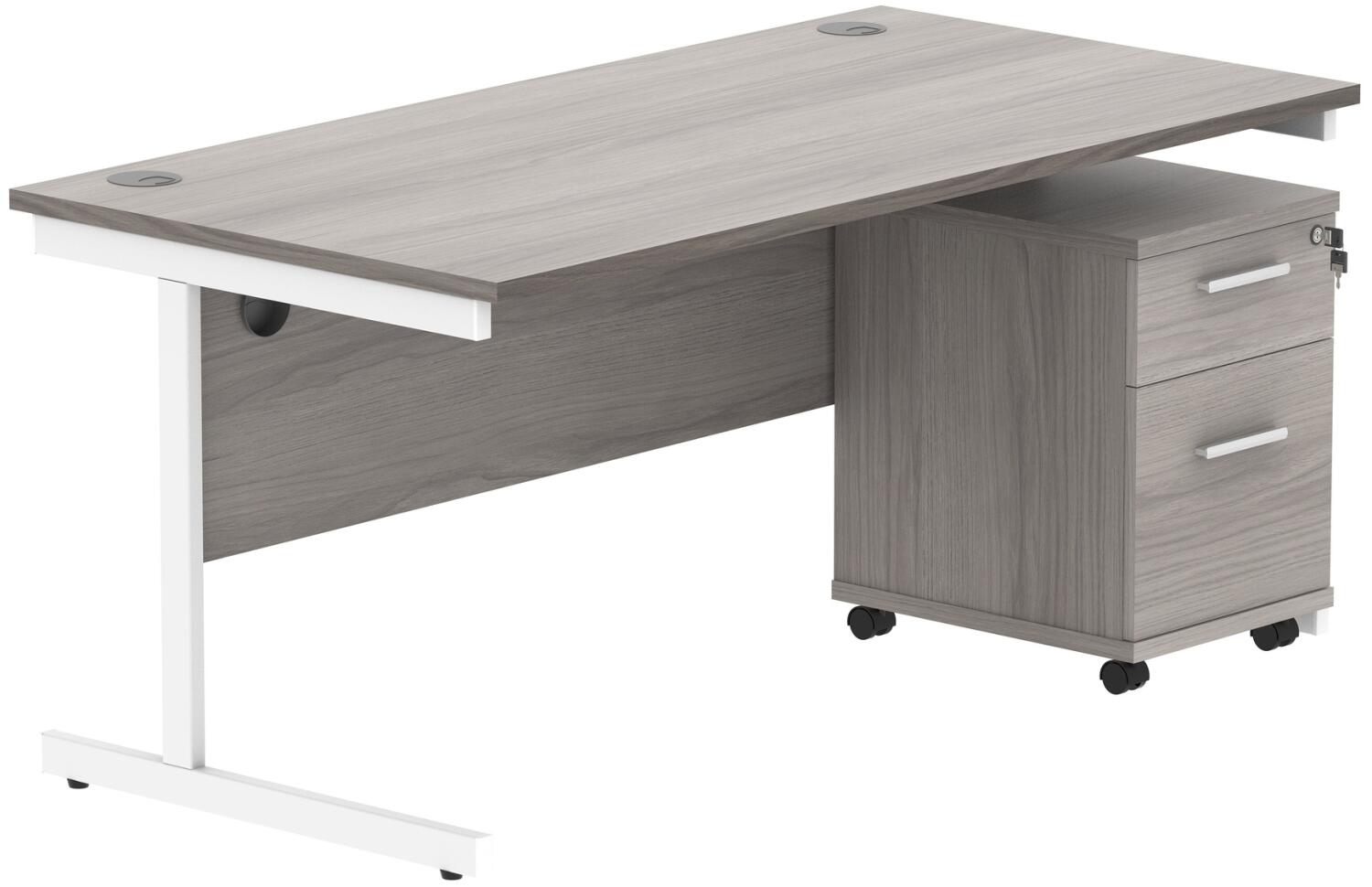 Gala Single Upright Rectangular Desk with 2 Drawer Mobile Under Desk ...