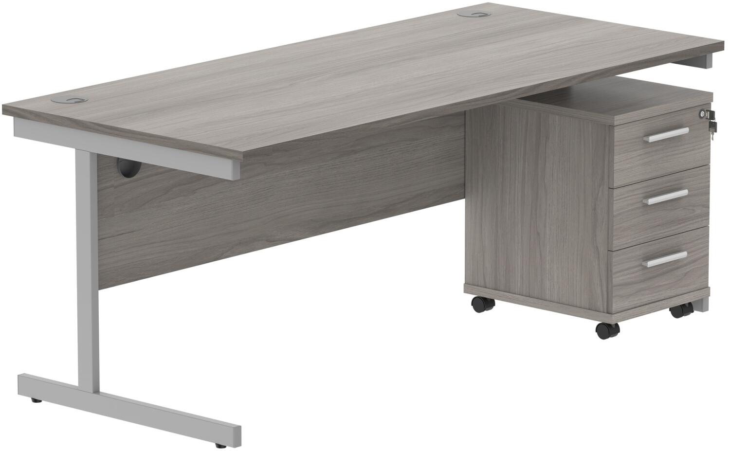 Gala Single Upright Rectangular Desk with 3 Drawer Mobile Under Desk ...
