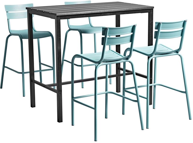 Zap Marlow Light Blue Bar Set with Eko Black Rectangular Table - Office ...