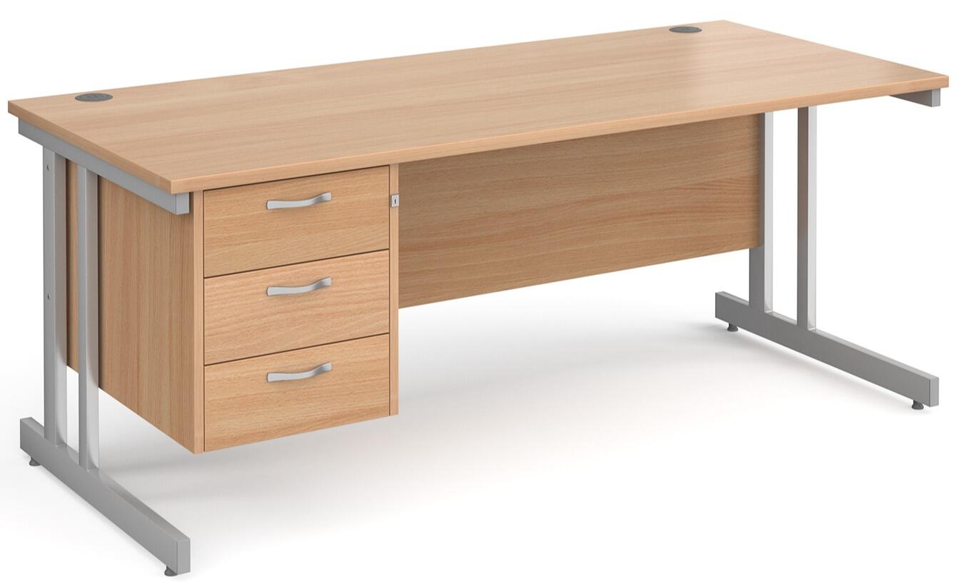 Gentoo Rectangular Desk with Twin Legs and 3 Drawer Pedestal - Office ...