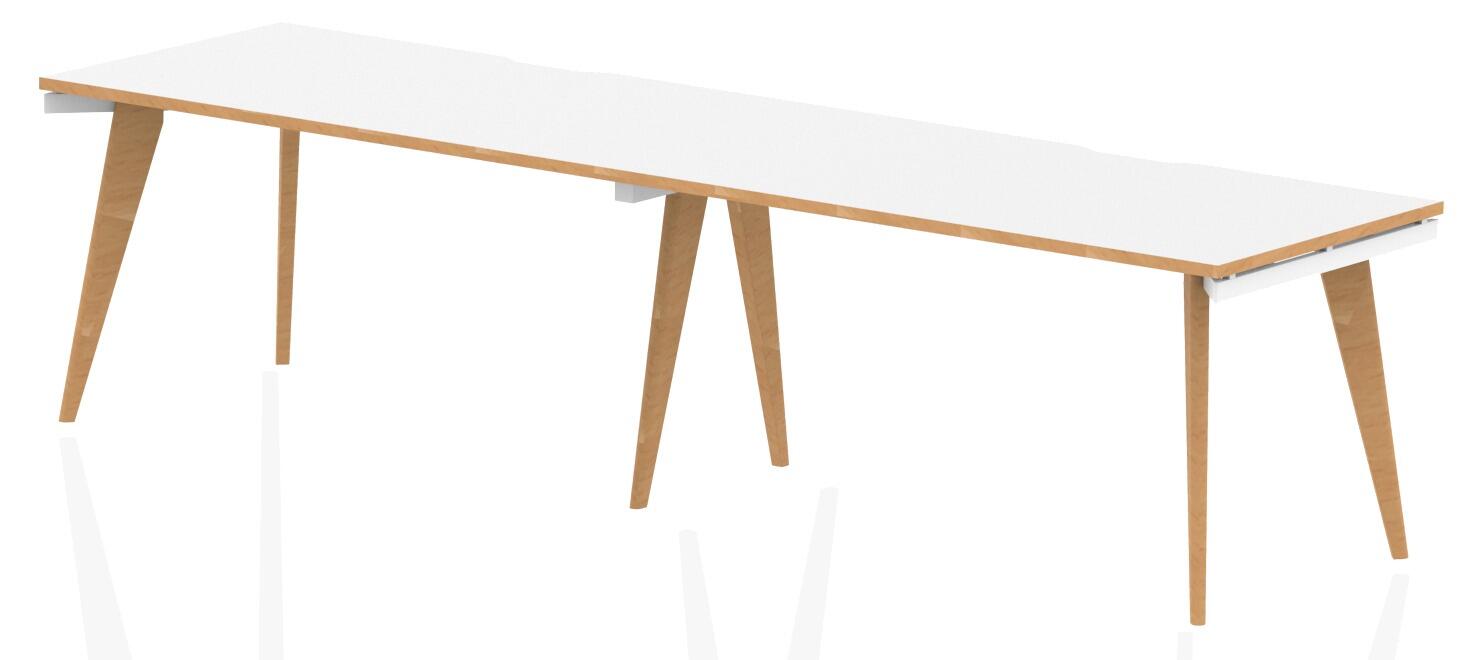 Oslo Single White Frame Wooden Leg Bench Desk 1400 White With Natural ...
