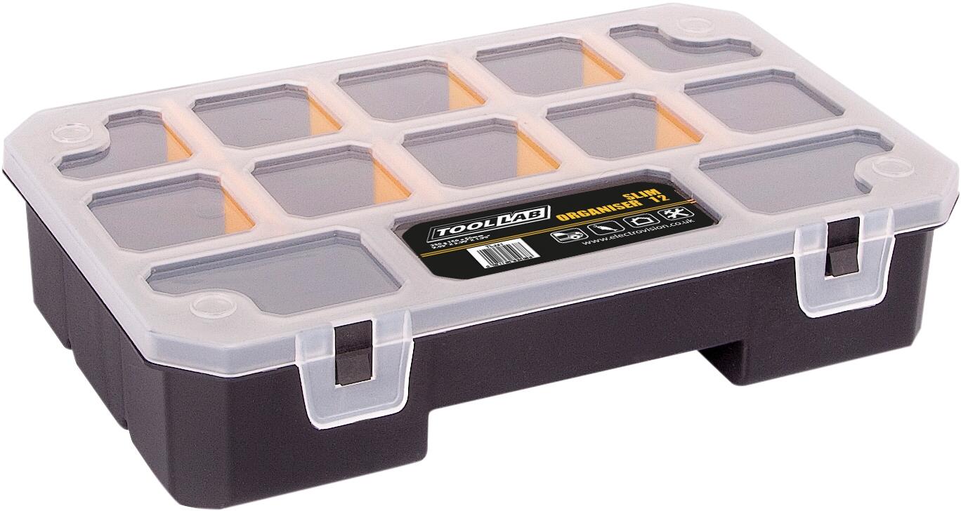Tool-Lab 12 Compartment Slim Organiser Box for DIY Essentials - Office ...