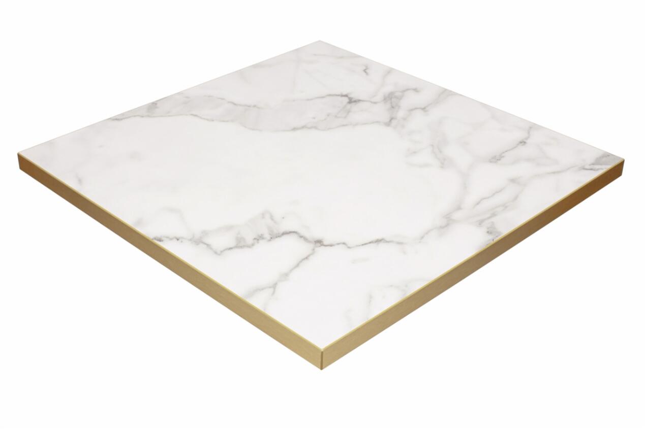 Tabilo Tuff High Gloss Square Table Top - Luxurious Gold Edging - Office Furniture Direct