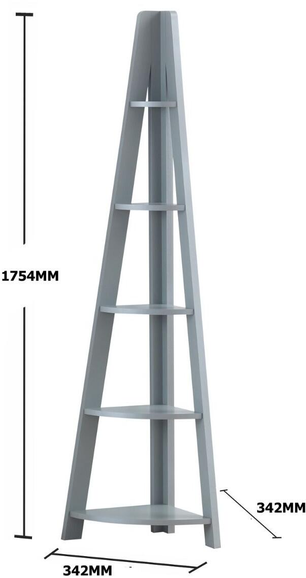 Riva Corner Ladder Bookcase - Light Grey with 5 Shelves - Office ...