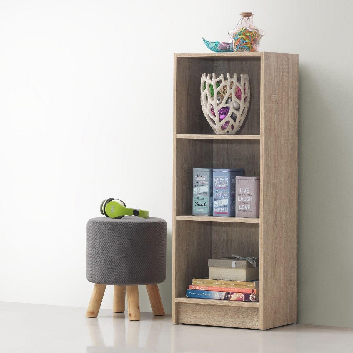 Essentials Medium Narrow Bookcase - Light Oak with Adjustable Shelves ...